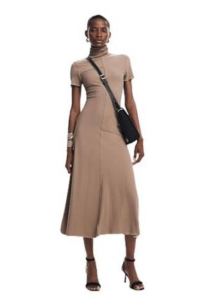 Desigual Robe en Tricot à Manches Courtes pour Femme, Marron, XL