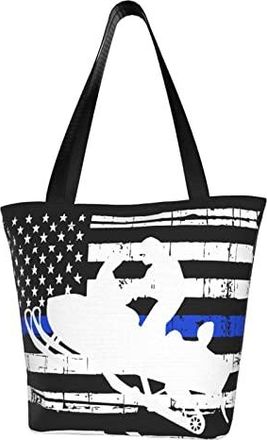 AOOEDM Mince Ligne Bleue Drapeau Am&eacute;ricain Platine Motoneige Sac Fourre-Tout R&eacute;utilisable Femmes Sac &agrave; Main D&eacute;contract&eacute; Sacs &agrave; Bandouli&egrave;re pour Shopping &Eacute;pic