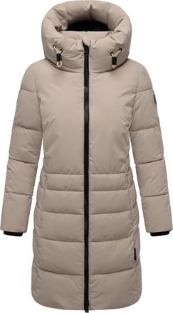 Navahoo Damen Langer Wintermantel warmer Steppmantel mit hohem Kragen und zur H&auml;lfte kuscheligem Fleece-Innenfutter Mondnebel XIV Light Taupe Gr. XS