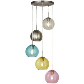 Licht-Erlebnisse H&auml;ngeleuchte Glas Metall E27 &oslash; 50 cm h: max. 120 cm in Silber matt Bunt Kugelschirm rund Retro