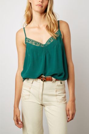 Gerard Darel D&eacute;bardeur en soie et dentelle - CLARA - Vert