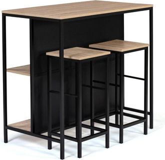 IDMarket Idmarket - Ensemble table de bar îlot detroit et 2 tabourets design industriel