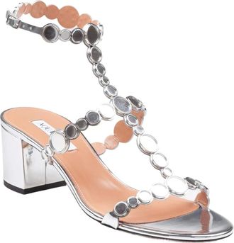 Aquazzura Femme, Chaussures, Gris, Taille: 40 EU Sandal 50 in pelle specchiata