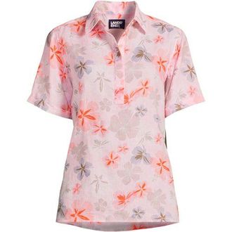 Lands End Leinenbluse Kurzarm mit halber Knopfleiste, Damen, Gr&ouml;&szlig;e:36-38 petite, Pink, Leinen, by Lands End