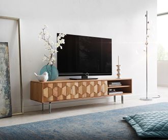 DELIFE Lowboard Fevo 160 cm Akazie Natur 2 Türen L-Fuß, Fernsehtische