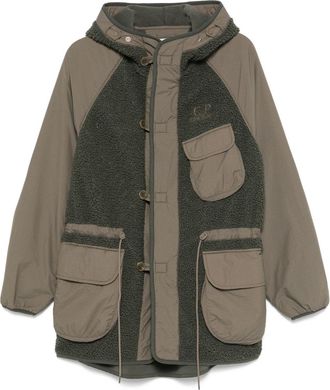 C.P. Company Kapuzenjacke aus Faux Shearling - Grün