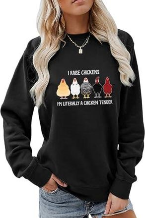 Generic T-shirt à manches longues pour femme élégant avec dentelle I Raise Chickens, Pull dété léger et fin avec imprimé décontracté Pull dété Y2K Oversize T-