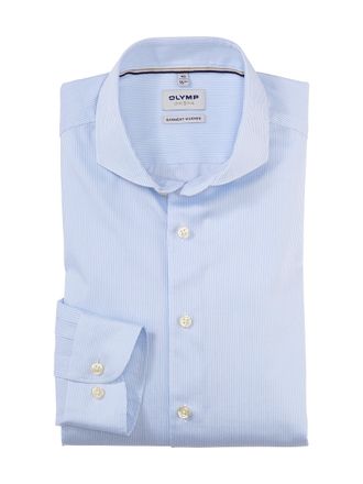 Olymp Herren Businesshemd Langarm Level Five Garment Washed,Zündholz Streifen,Body fit,Haifisch-Kragen,bleu 11,40