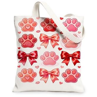 Generic Sacs fourre-tout en toile avec imprim&eacute; de pattes pour la Saint-Valentin, adorables motifs noeuds, sacs d&eacute;picerie r&eacute;utilisables, l&eacute;gers et lavables ave