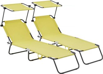 Habitat et Jardin Habitat Et Jardin - Lt de 2 bains de soleil pliable Lazy - Avec pare soleil - Jaune
