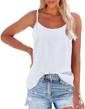 Generic Camisole &agrave; bretelles spaghetti r&eacute;glables pour femme - Col carr&eacute; - Coupe ample - Sans manches - Pour l&eacute;t&eacute; - D&eacute;contract&eacute; - Tendance - Fluide - Solide - 