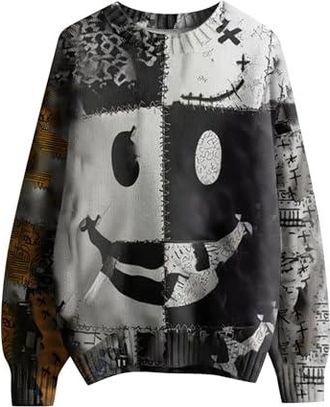 Generic Pull à col rond pour homme - Pull dHalloween amusant en forme de citrouille - Haut de vacances - Pull dhiver coupe ajustée, Noir, 4XL