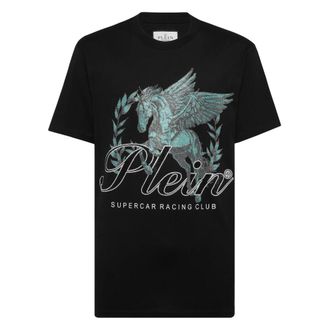 Philipp Plein Homme, Tops, Noir, Taille: XL Jersey T-shirt Round Neck SS Racing Club