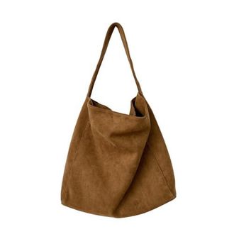 Generic Sac fourre-tout en daim pour femme, grand sac &agrave; main souple, sac &agrave; main marron r&eacute;tro avec poign&eacute;e sur le dessus, sac &agrave; main dautomne, marron, Medium S