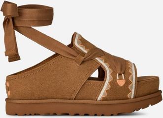 UGG Goldenstar Hi Artistitch Sandale f&uuml;r Damen in Brown, Gr&ouml;&szlig;e Wildleder