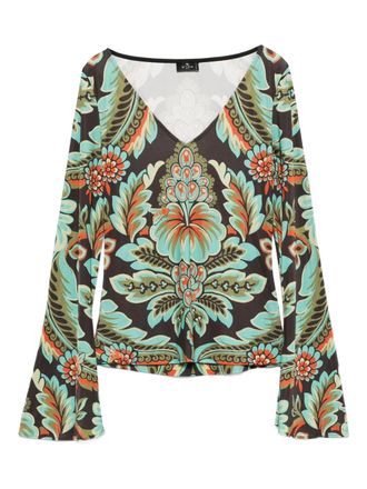 Etro T-Shirt mit Blumen-Print - Schwarz