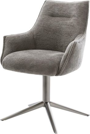 DELIFE Esszimmerstuhl Alja-Flex mit Armlehnen Fu&szlig;kreuz Graphit Boucl&eacute; Soft Schlamm 360&deg; drehbar Wippfunktion Taschenfederkern