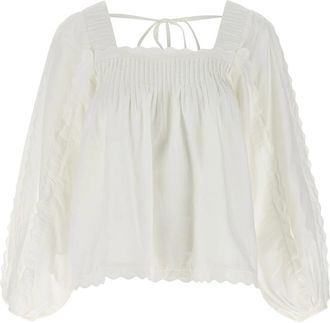 Farm Rio Farm Rio, Femme, Blouses et Chemises, Blanc, Taille: 42 FR Blouse en coton &agrave; encolure carr&eacute;e