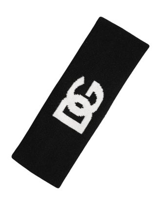 Dolce & Gabbana Men Black White Cashmere Logo Head Band Hat And Elastane Nylon