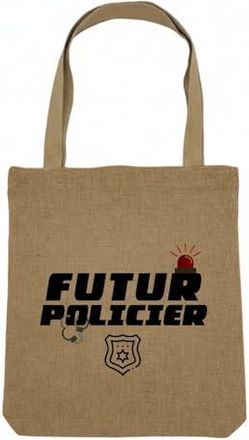 Fabulous Sac Shopping Tote Bag Aspect Lin - Futur Policier M&eacute;tier Avenir Loi S&eacute;curit&eacute; - Sac de Courses Toile Epaisse 360g Beige Naturel Cabas Port&eacute; Epaule Soli