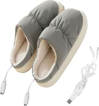 Garneck Paie de Pantoufles Chauffants &Eacute;lectriques USB en Peluche Grise Pantoufles Chauffantes pour Hiver Protection Pieds Chaude Taille Unique Usage Maison Bu