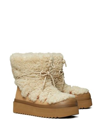 Tory Burch Shearling Platform Boot - Beige
