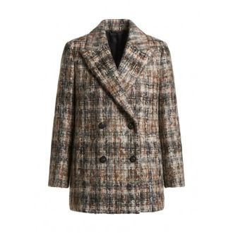 PESERICO Giaccone Quadro Boucl&eacute; Cardato - Femme - Manteaux - Gris - Taille: 34 FR