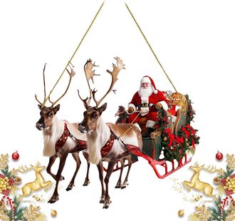 Generic Rentierschlitten Weihnachtsbaumschmuck, Weihnachts - Weihnachtsmann Bastelarbeiten 2D Acryl, Rentier Schlitten Weihnachtsdekoration Zum, Aufh&auml;ngen Wei