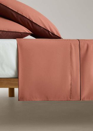 Mango Drap plat percale de coton 200 fils overlock contraste lit 90 cm rose g&eacute;ranium - Home - Lit 90 cm - MANGO HOME