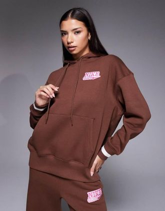 Nike Phoenix Fleece - Sweat &agrave; capuche oversize &agrave; imprim&eacute; au dos - Marron-Brown