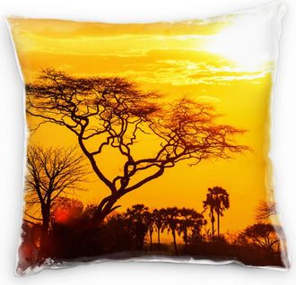 Paul Sinus Art Natur, orange, schwarz, Sonnenuntergang, Afrika Deko Kissen 40x40cm für Couch Sofa Lounge Zierkissen - Dekoration zum Wohlfühlen