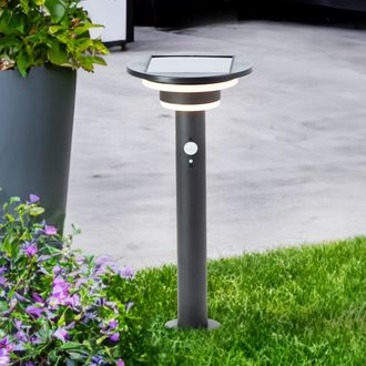 Lightbox LED Pollerlampe mit Solar & Bewegungsmelder - moderne Outdoor Sockelleuchte als Wegebeleuchtung - 45 cm H&ouml;he - &Oslash; 21 cm - 3 W, 430 lm, 3000 K - aus Ede