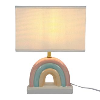 Relaxdays Tischlampe Regenbogen, Stoff & Keramik, HBT: 37 x 28 x 15 cm, Kinderzimmer, Kinderlampe, wei&szlig;/Pastell