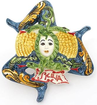 Generico Sizilianische Wand-Trinacria aus Keramik von Caltagirone, handgefertigt und dekoriert, 18 cm und 25 cm (Gelb 18 cm)