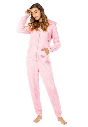 Eight2Nine Damen Teddyfleece Jumpsuit mit Kapuze und &Ouml;hrchen, Flauschiger Overall mit Daumenl&ouml;chern, kuschelig bequemer One-Piece f&uuml;r entspannte Stunden, schwarz