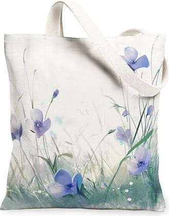 Generic Sac fourre-tout en toile de pervenches printani&egrave;res pour le shopping, 33 x 38 cm, sac d&eacute;picerie r&eacute;utilisable pour femme, peinture de voyage florale, d
