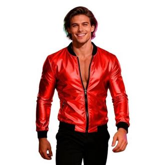 Generic Veste en cuir pour homme avec fermeture &eacute;clair - Veste de carnaval pour homme - Coupe ajust&eacute;e - Veste de motard brillante - Veste de motard Varsity &agrave; 