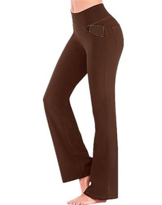 Generic Pantalon habill&eacute; bootcut classique pour femme, pantalon extensible &agrave; la taille, pantalon de bureau, pantalon de yoga, de travail avec poches, caf&eacute;, 4X