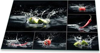 Decorwelt | Herdabdeckplatte 80x52 cm 1-Teilig Gemüse Schwarz Ceranfeldabdeckung Universal Spritzschutz Glas Deko Elektroherd Induktion für Kochplatten Herdschu