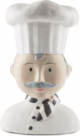 Baden Herrenkopf I Dekokopf I Koch I Gips I Handarbeit I Weiss-schwarz-grau I K&uuml;chendeko Kopf B&uuml;ste Skulptur K&uuml;chendeko Dekoration Fensterdeko