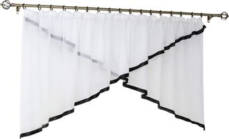 Joyswahl Voile Scheibengardinen Kuvertstore Gardinen mit Kräuselband »Flora« Kurzstore mit farbigen Satinband Vorhänge BxH 300x100cm Schwarz 1er Pack
