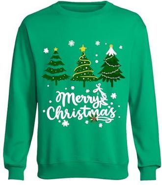 TMK Pull de Noël Modèle élan unisexe pour femme, homme, garçon, enfant, chaud, doux (cod.8088), Vert coton trois arbres, XXX-Large