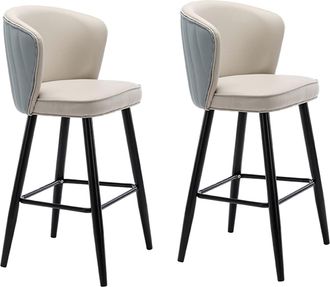 Generic Barhocker-Set (2er-Set), Tresenhocker mit Armlehnen und R&uuml;ckenlehne, Hochst&uuml;hle mit Sitzfl&auml;che aus PU-Leder f&uuml;r die K&uuml;che