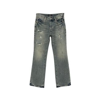 Purple Distressed Paisley-patch Bootcut Jeans