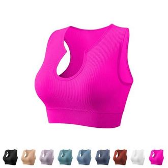 Generic D&eacute;bardeur de sport sans couture &agrave; col en U, soutien-gorge de sport de yoga, respirant, r&eacute;sistant aux chocs, haut court Shape Me Up, rose, M
