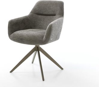 DELIFE Drehstuhl Pejo-Flex Bouclé Soft Schlamm Kreuzgestell breit Effektfinish Titan 360° drehbar Wippfunktion Taschenfederkern, Esszimmerstühle