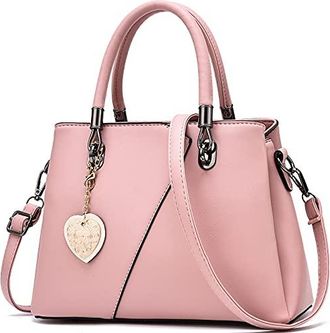 I Ihayner Womens Leather Handbags Purse Top-handle Bags Contrast Color Stitching Totes Satchel Shoulder Bag for Ladies (Pure Pink)