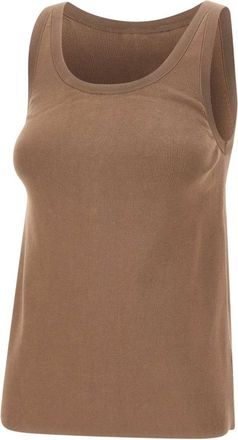 Elisabetta Franchi Femme, Tops, Brun, Taille: 44 FR Top Tricot&eacute; &agrave; Rayures en Viscose Brillante