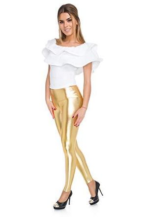 FUTURO FASHION Femmes Leggings effet mouill&eacute; en latex Faux cuir brillant Couleurs argent or Taille haute et classique Tailles 8-20, 40