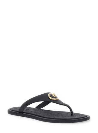 Versace Womens Sandals Medusa Detail Black Rubber Thermoplastic Polyurethane